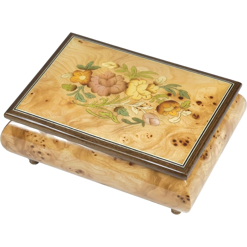 Handcrafted Wooden Maple Burl Musical Jewellery Box with Marquetry ...