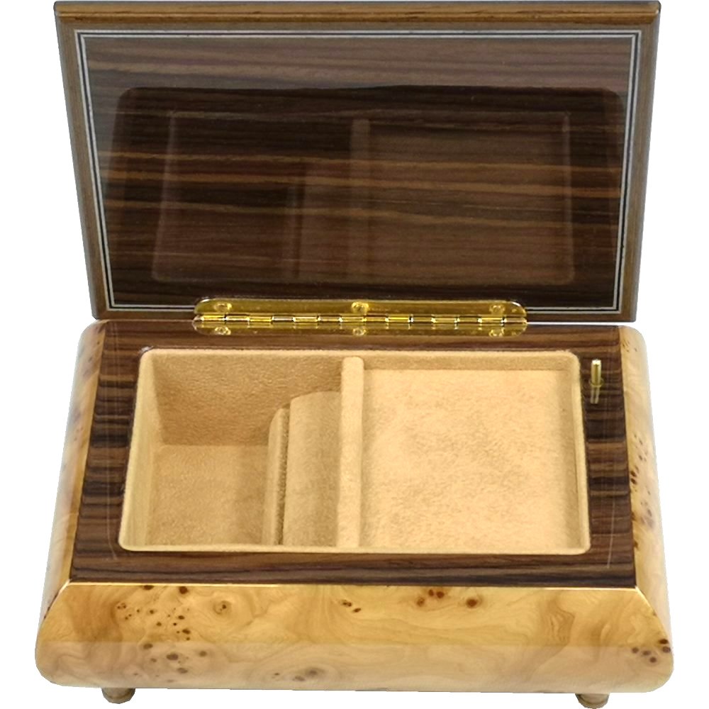 Handcrafted Wooden Maple Burl Musical Jewellery Box with Marquetry ...