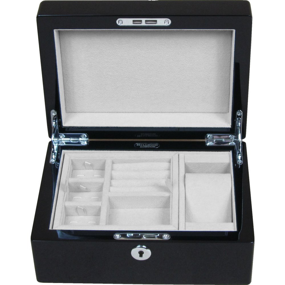 Piano Black Gents Valet Box with Lock - Hillwood