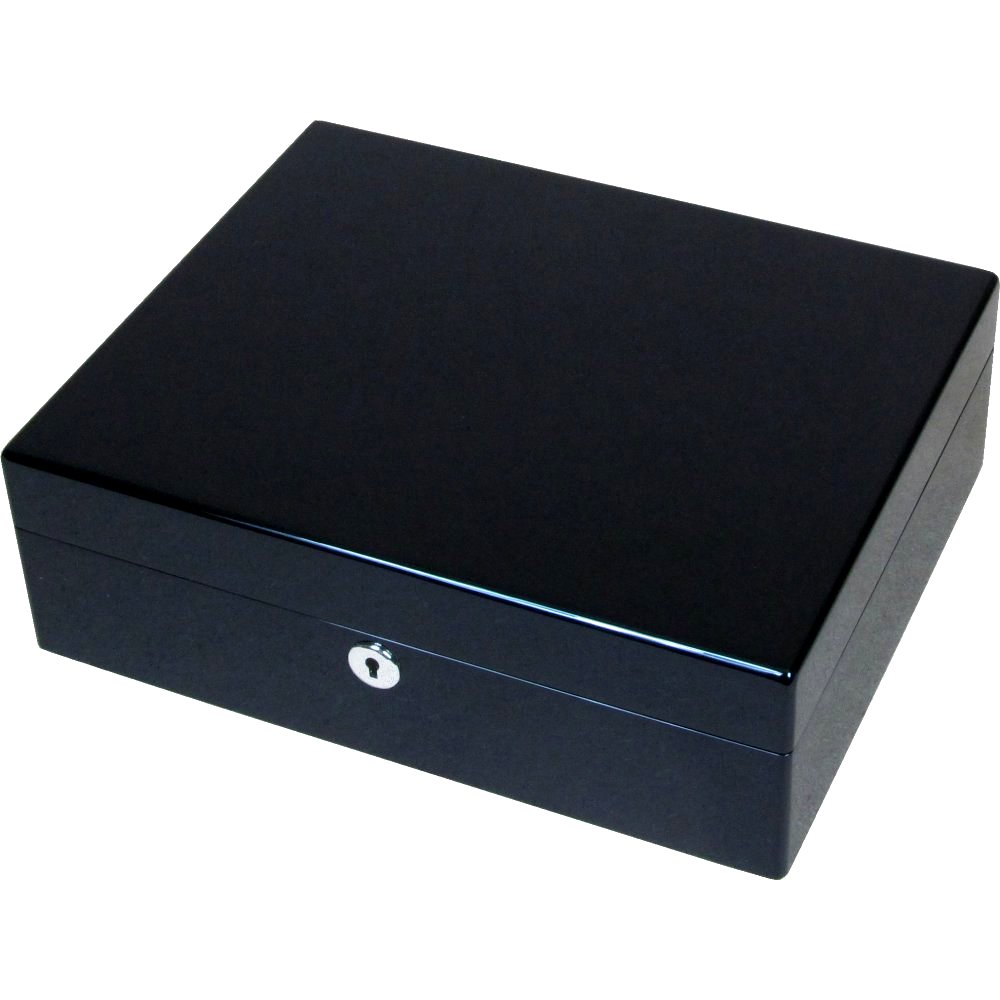 Piano Black Gents Valet Box with Lock - Hillwood