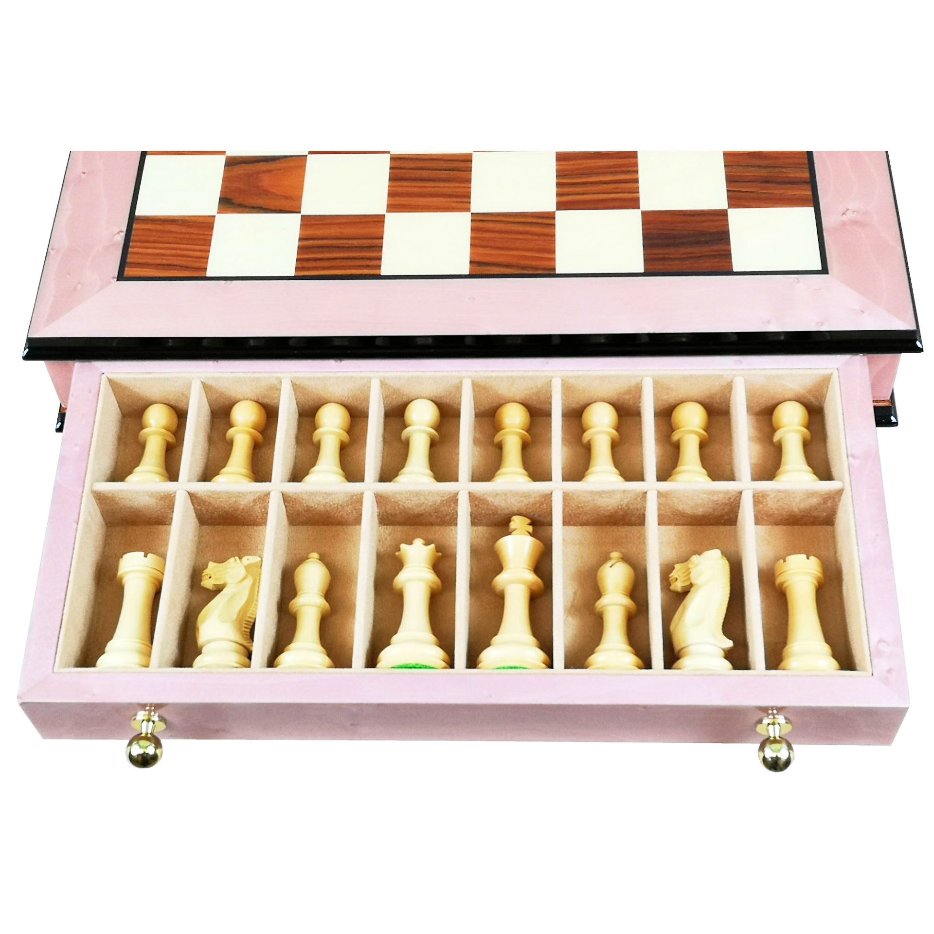 Handcrafted Pink Maple Burl and Rosewood Chess Set - Hillwood