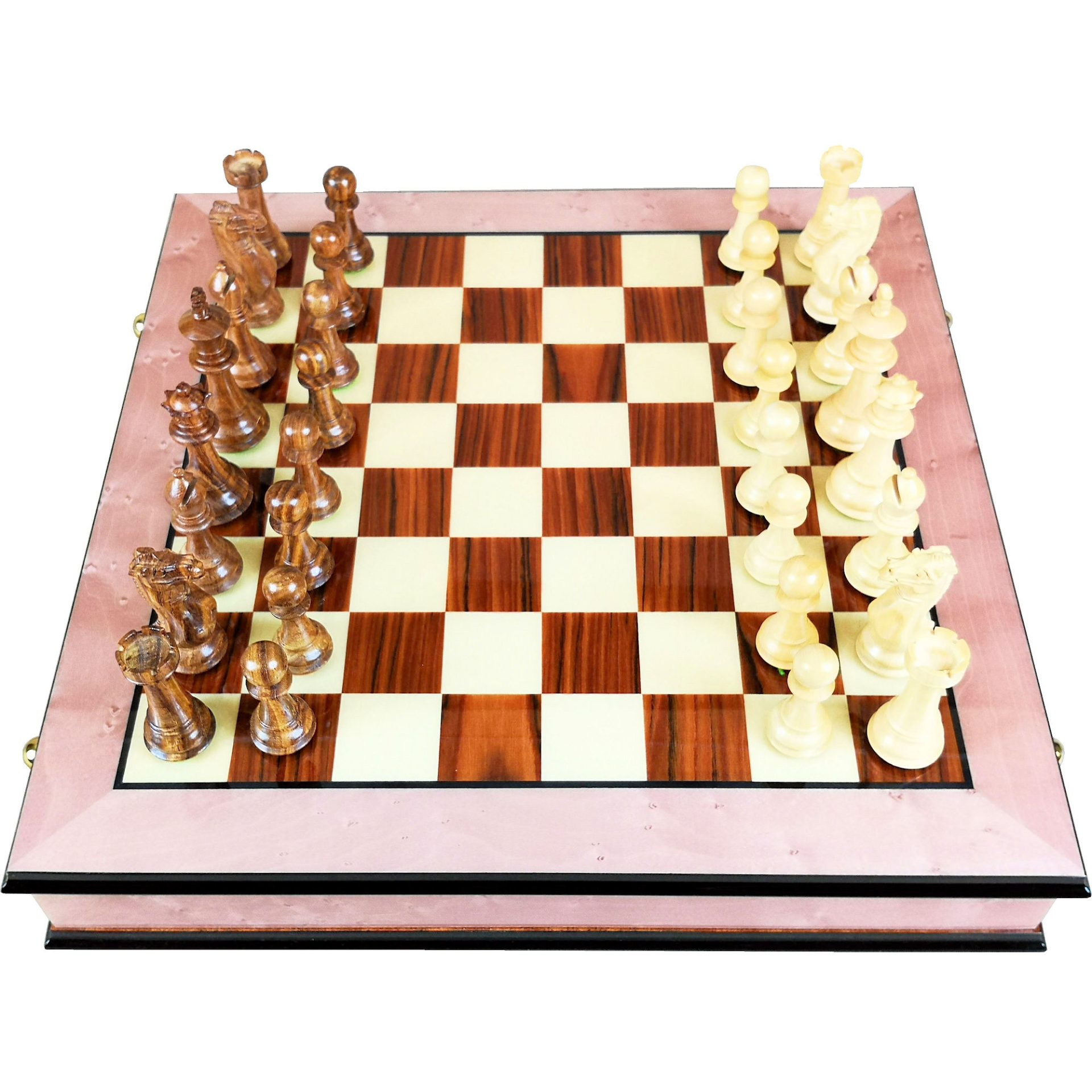 Handcrafted Pink Maple Burl and Rosewood Chess Set - Hillwood