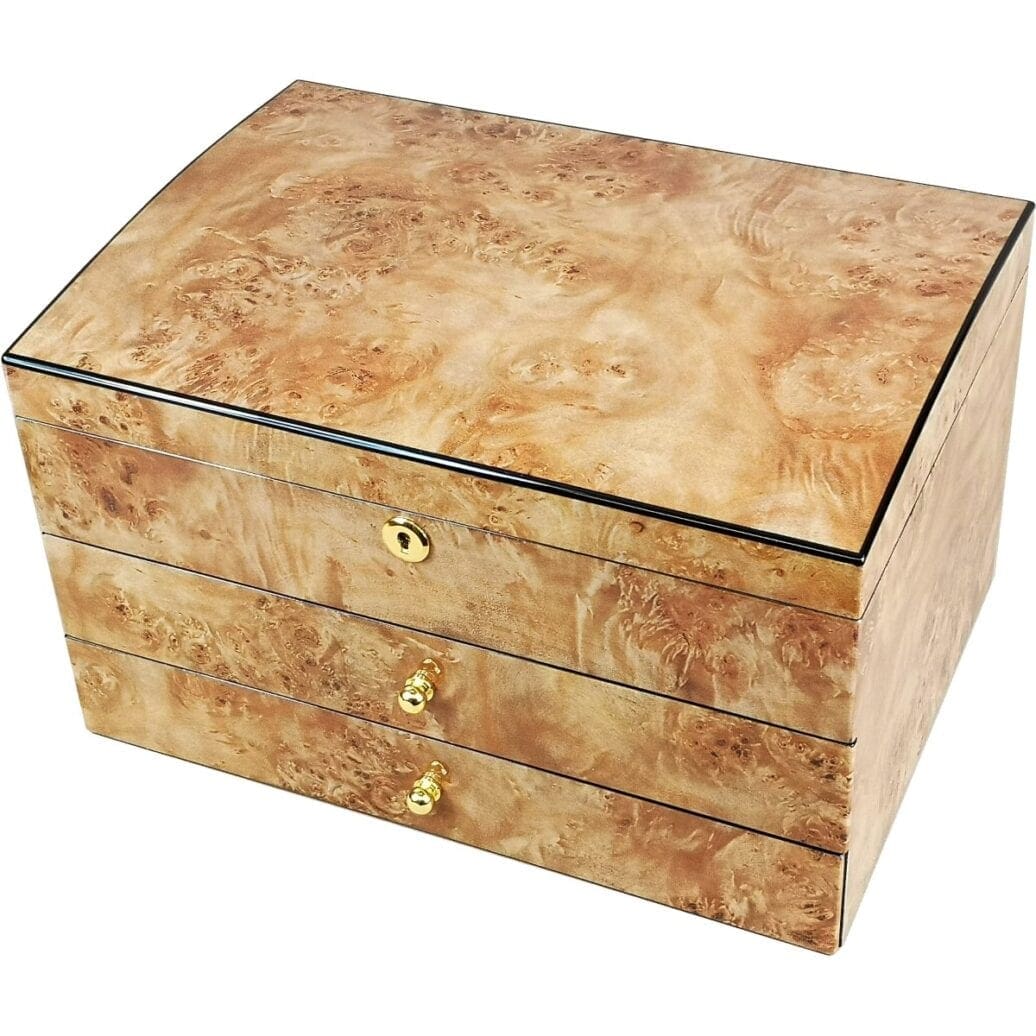 Extra Large Maple Burl Wood Jewellery Box with Multiple Compartments ...