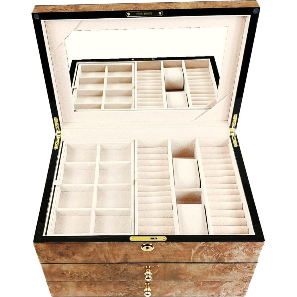 Extra Large Maple Burl Wood Jewellery Box with Multiple Compartments ...