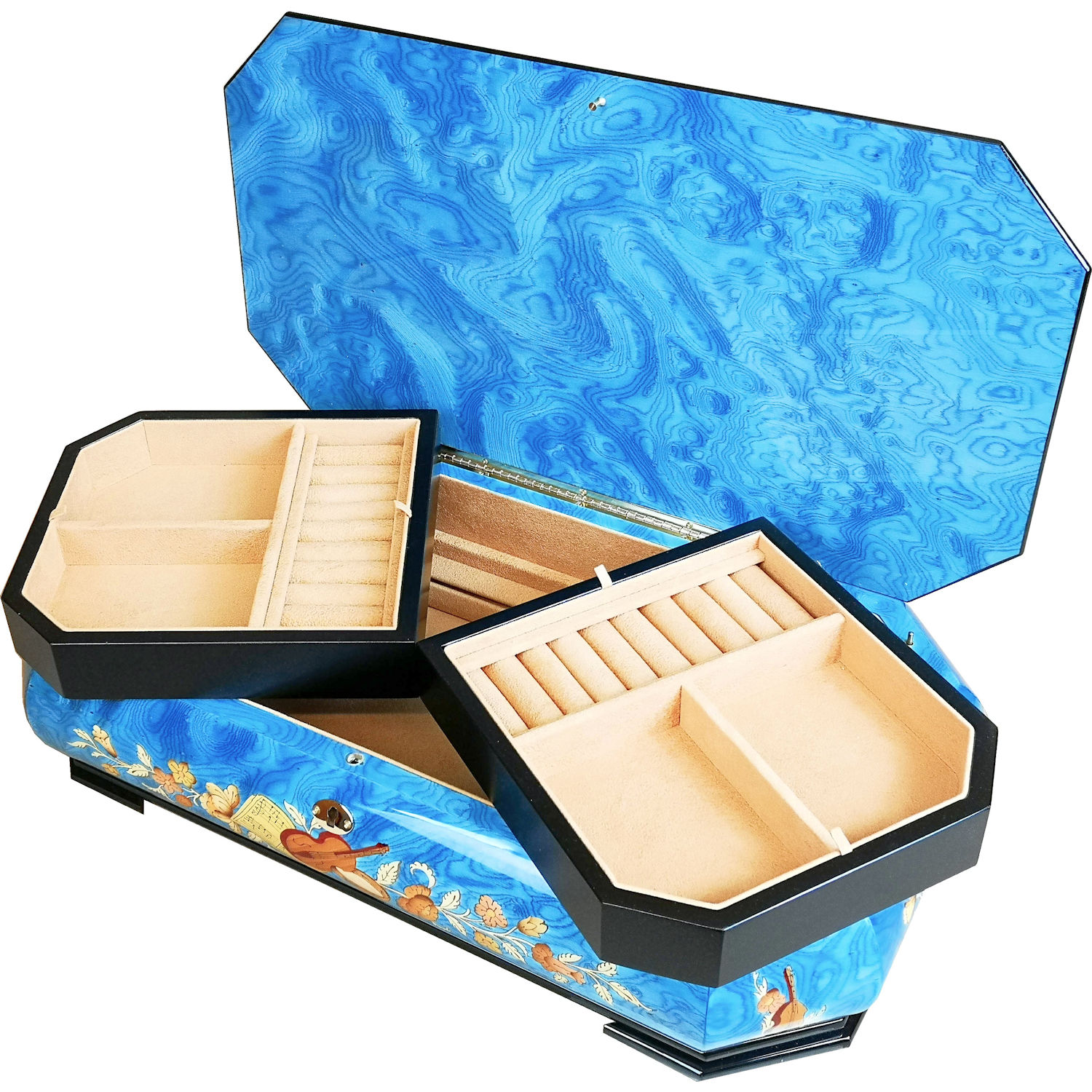 Extra Large Handcrafted Wooden Blue Maple Burl Musical Jewellery Box ...