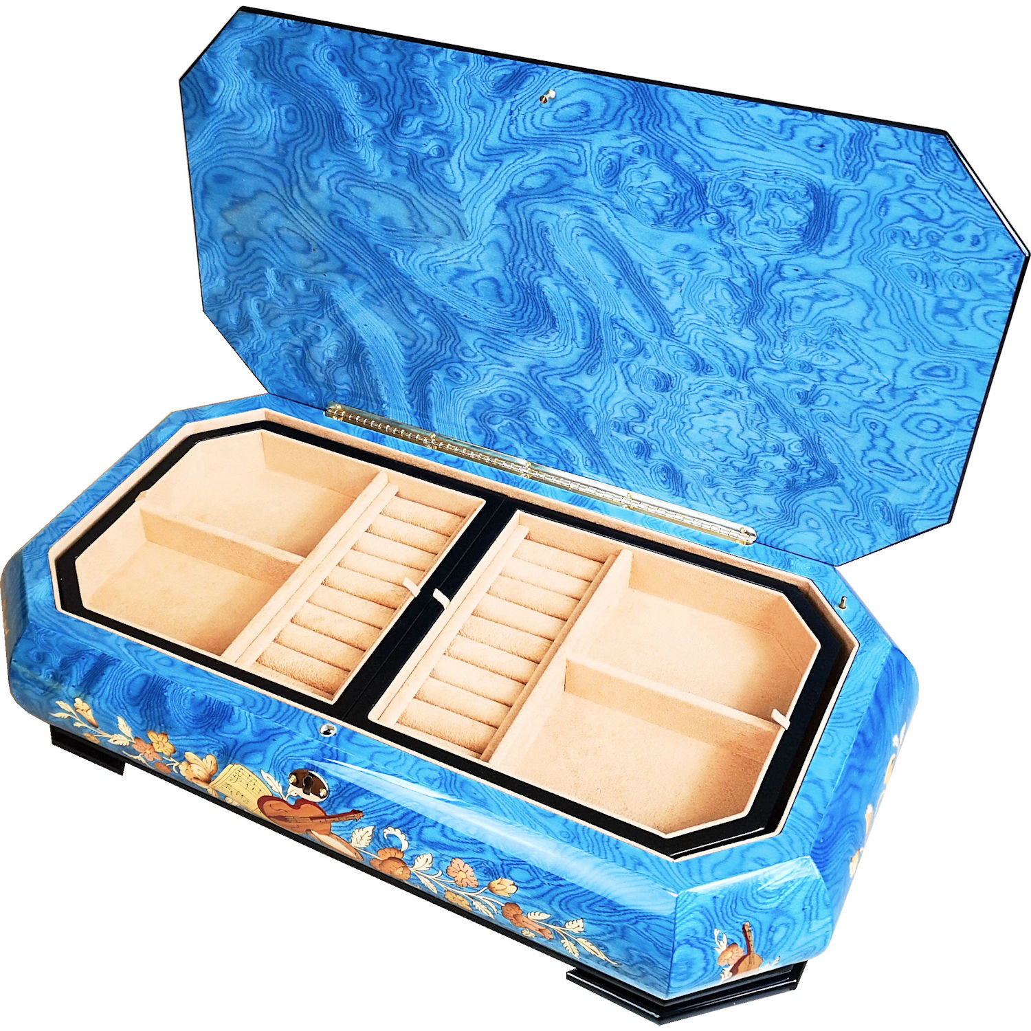 Extra Large Handcrafted Wooden Blue Maple Burl Musical Jewellery Box ...