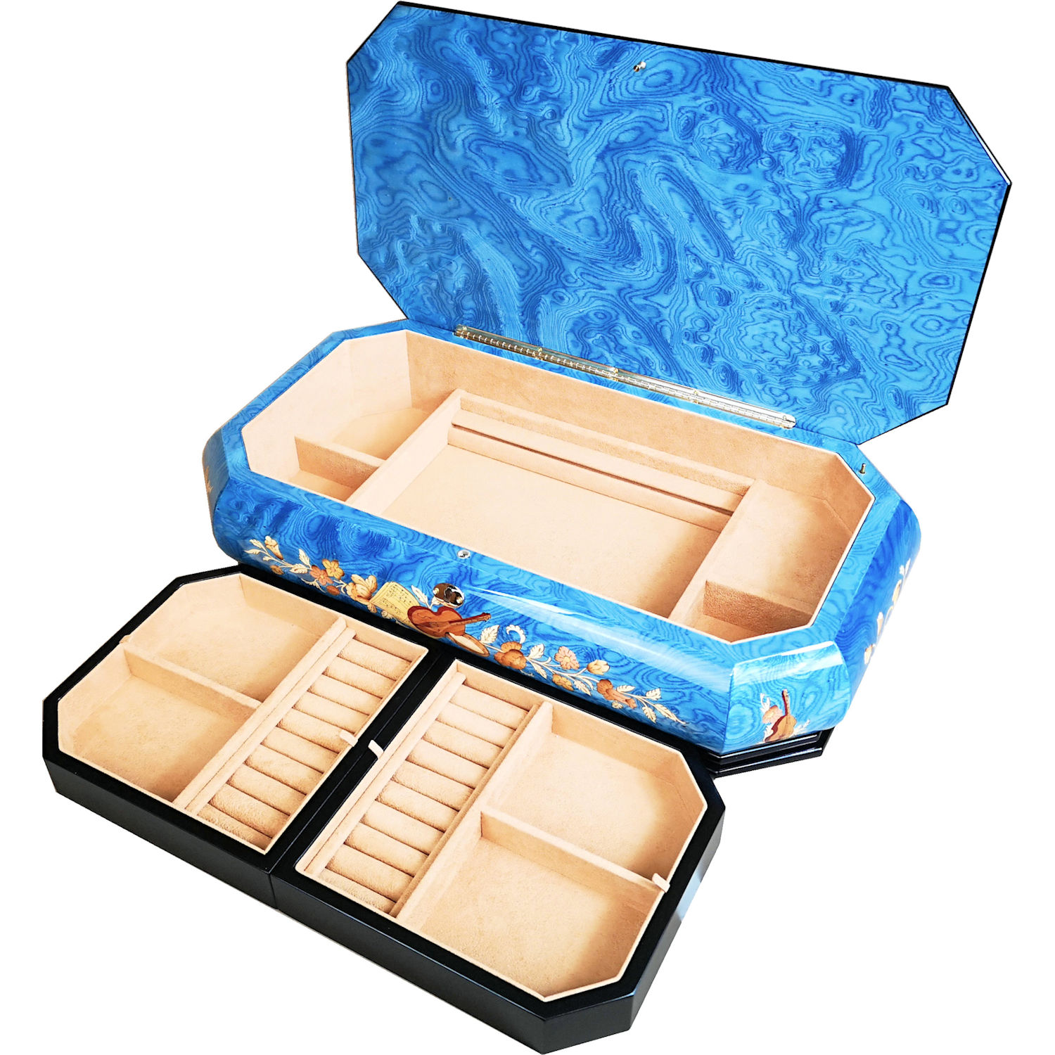 Extra Large Handcrafted Wooden Blue Maple Burl Musical Jewellery Box ...