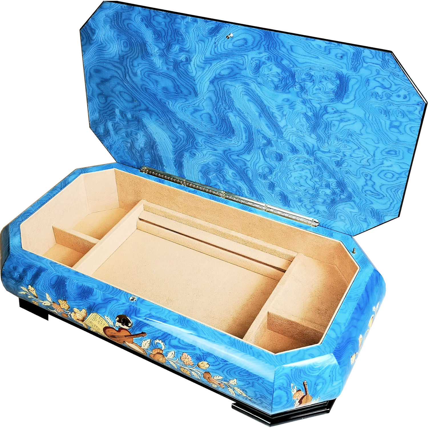 Extra Large Handcrafted Wooden Blue Maple Burl Musical Jewellery Box ...
