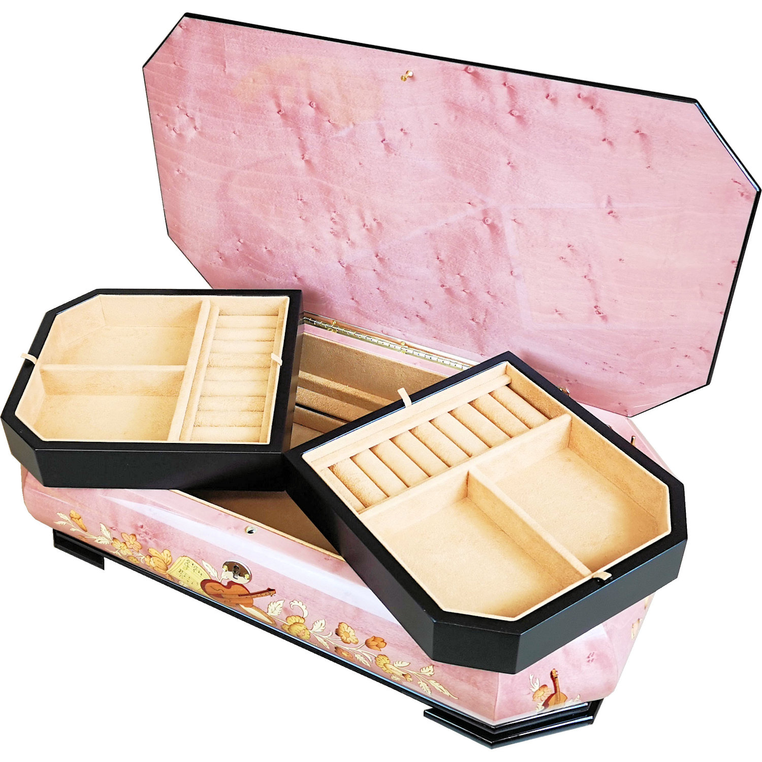 Extra Large Handcrafted Wooden Pink Maple Burl Musical Jewellery Box ...