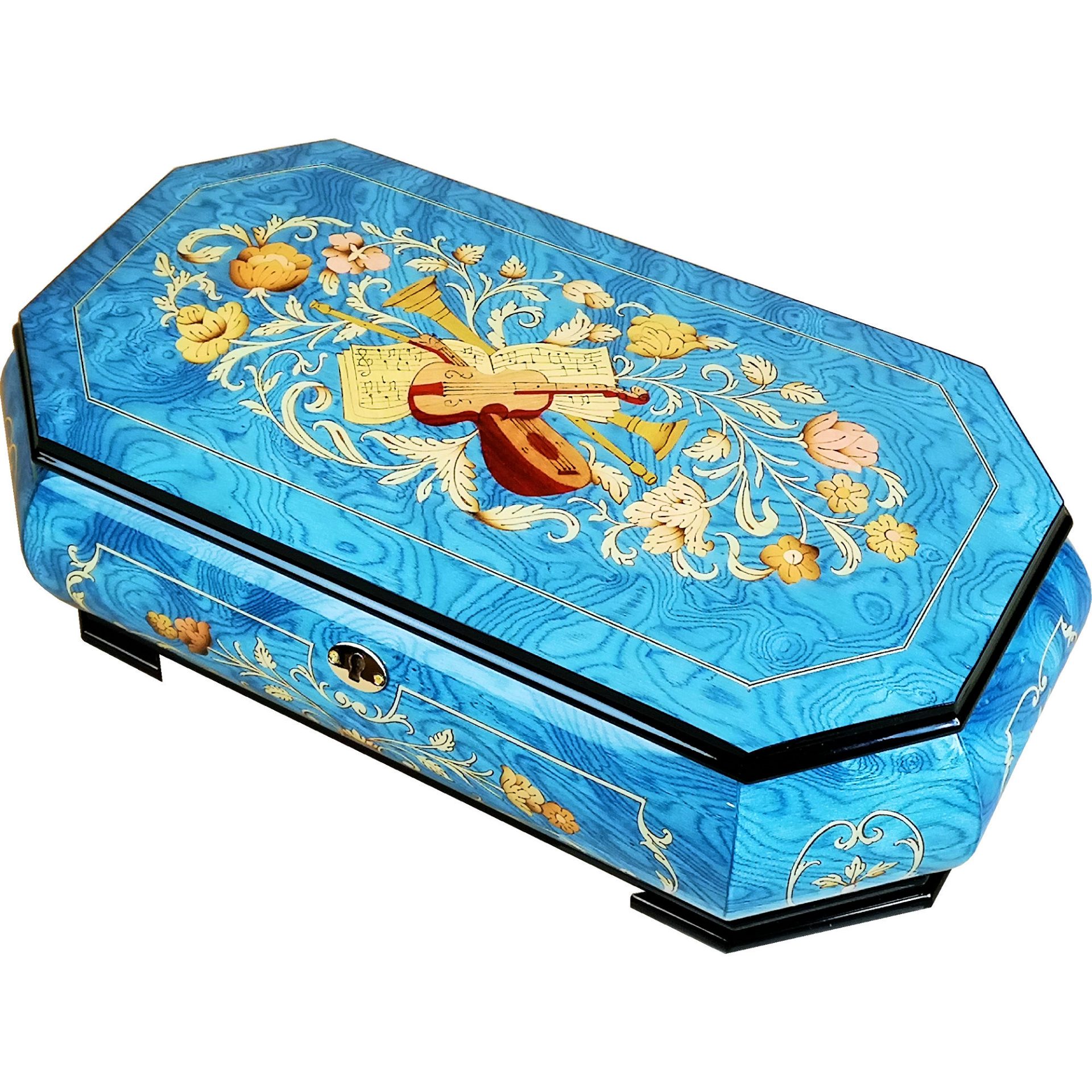 Large Handcrafted Wooden Blue Maple Burl Musical Jewellery Box with ...