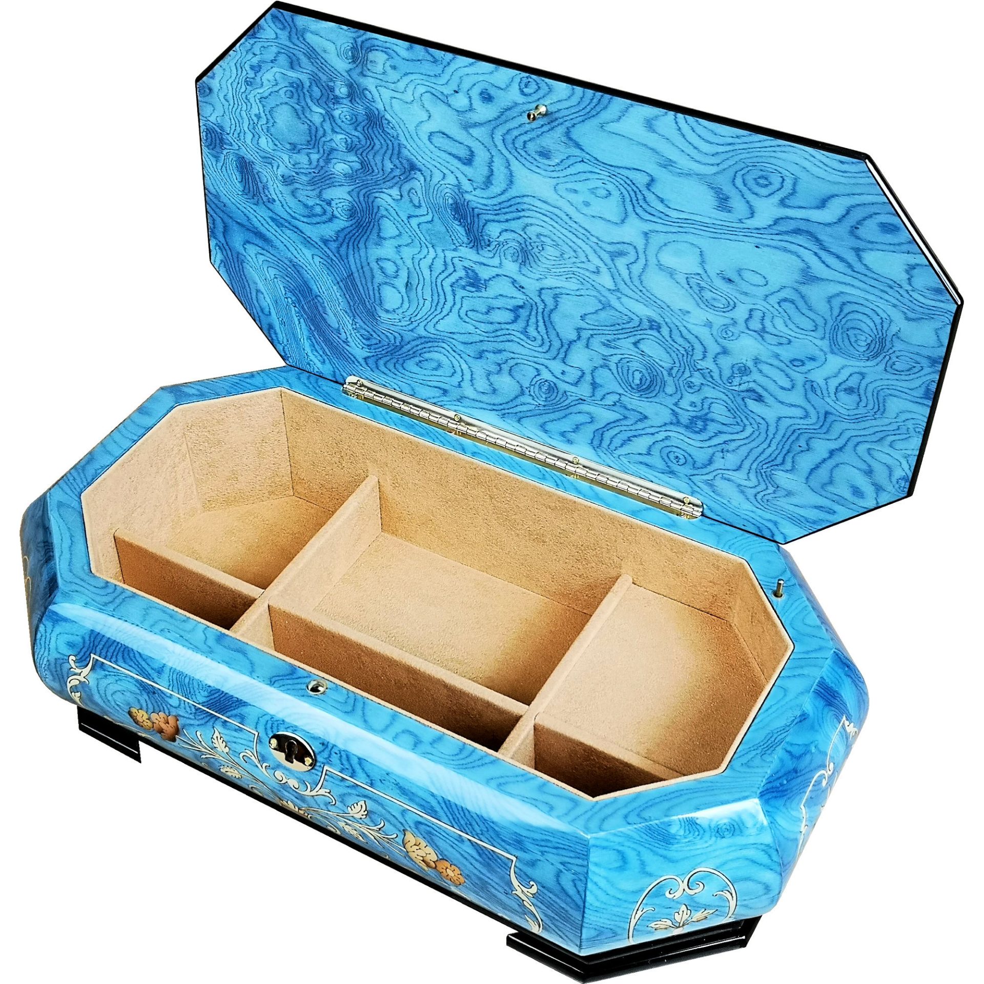 Large Handcrafted Wooden Blue Maple Burl Musical Jewellery Box with ...