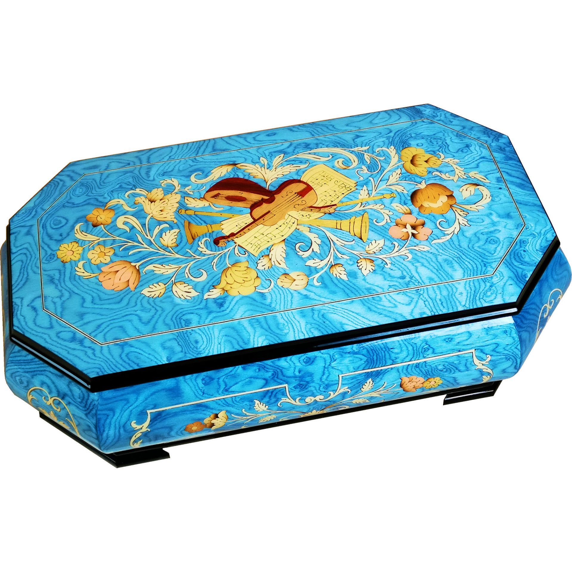 Large Handcrafted Wooden Blue Maple Burl Musical Jewellery Box with ...