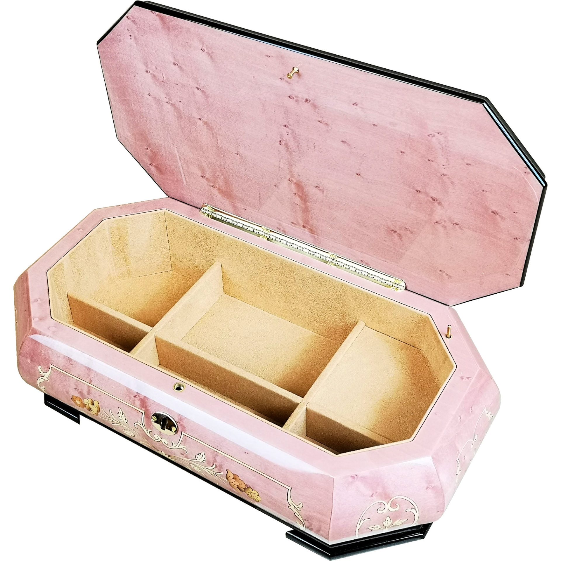 Large Handcrafted Wooden Pink Maple Burl Musical Jewellery Box with ...