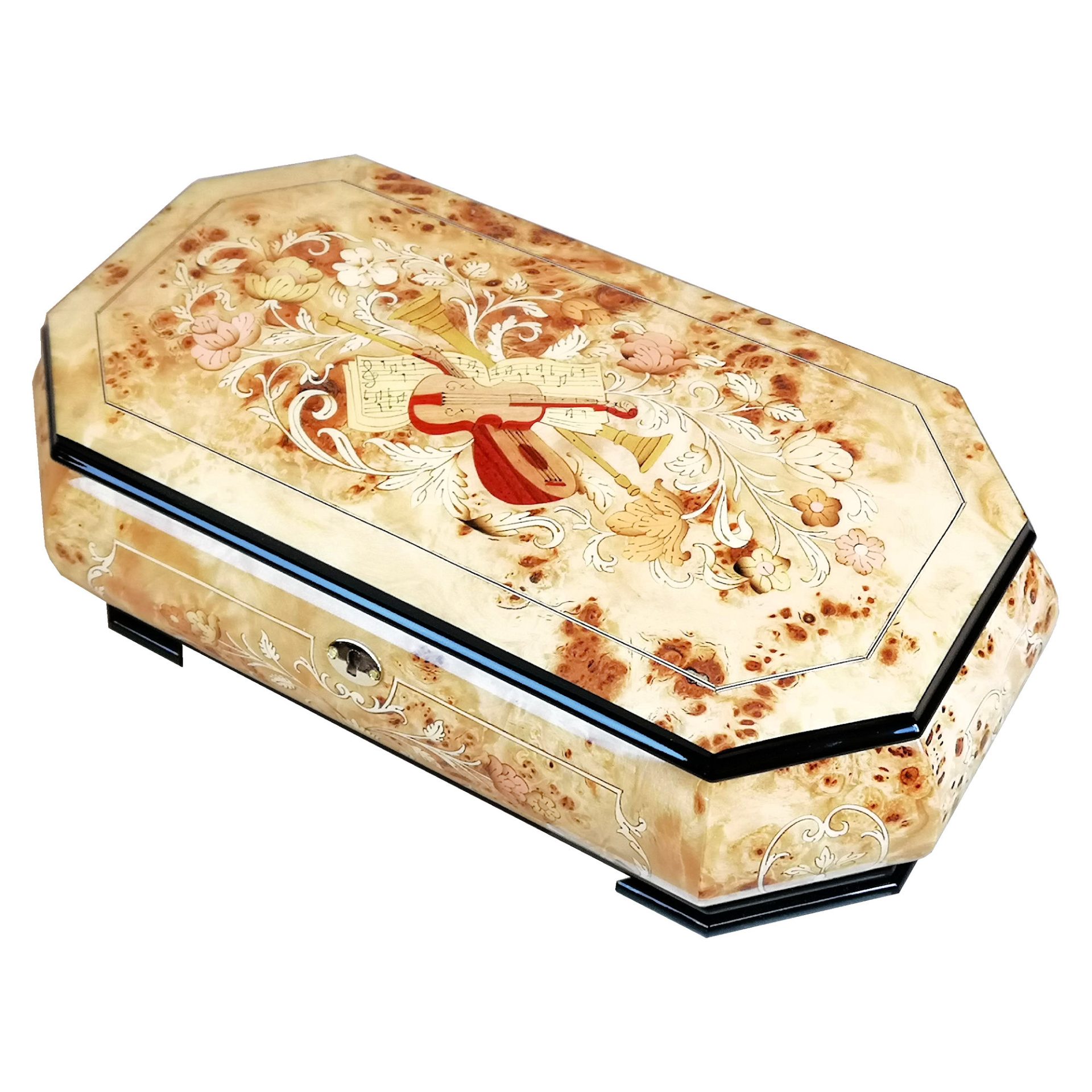 Large Handcrafted Wooden Maple Burl Musical Jewellery Box with ...