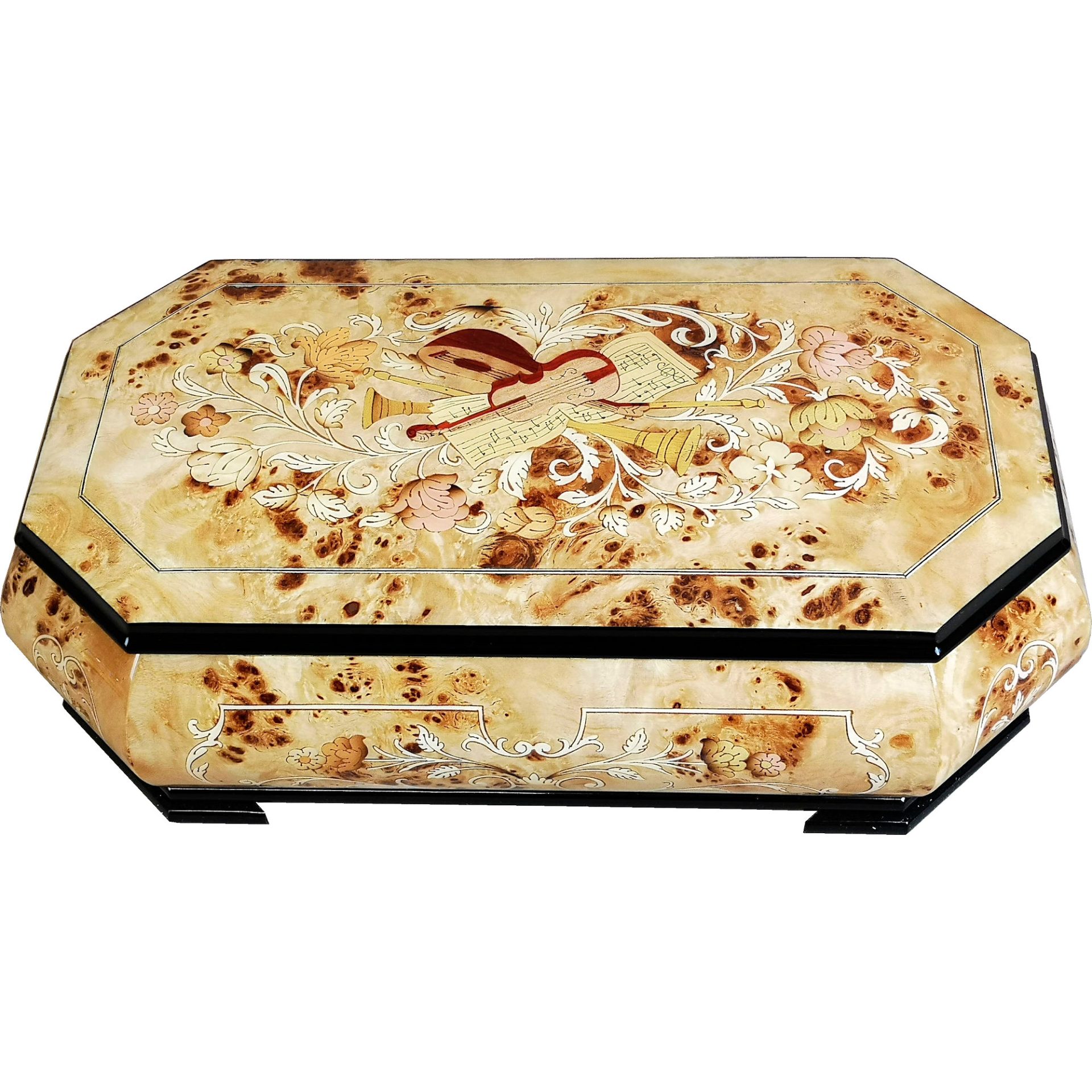 Large Handcrafted Wooden Maple Burl Musical Jewellery Box with ...